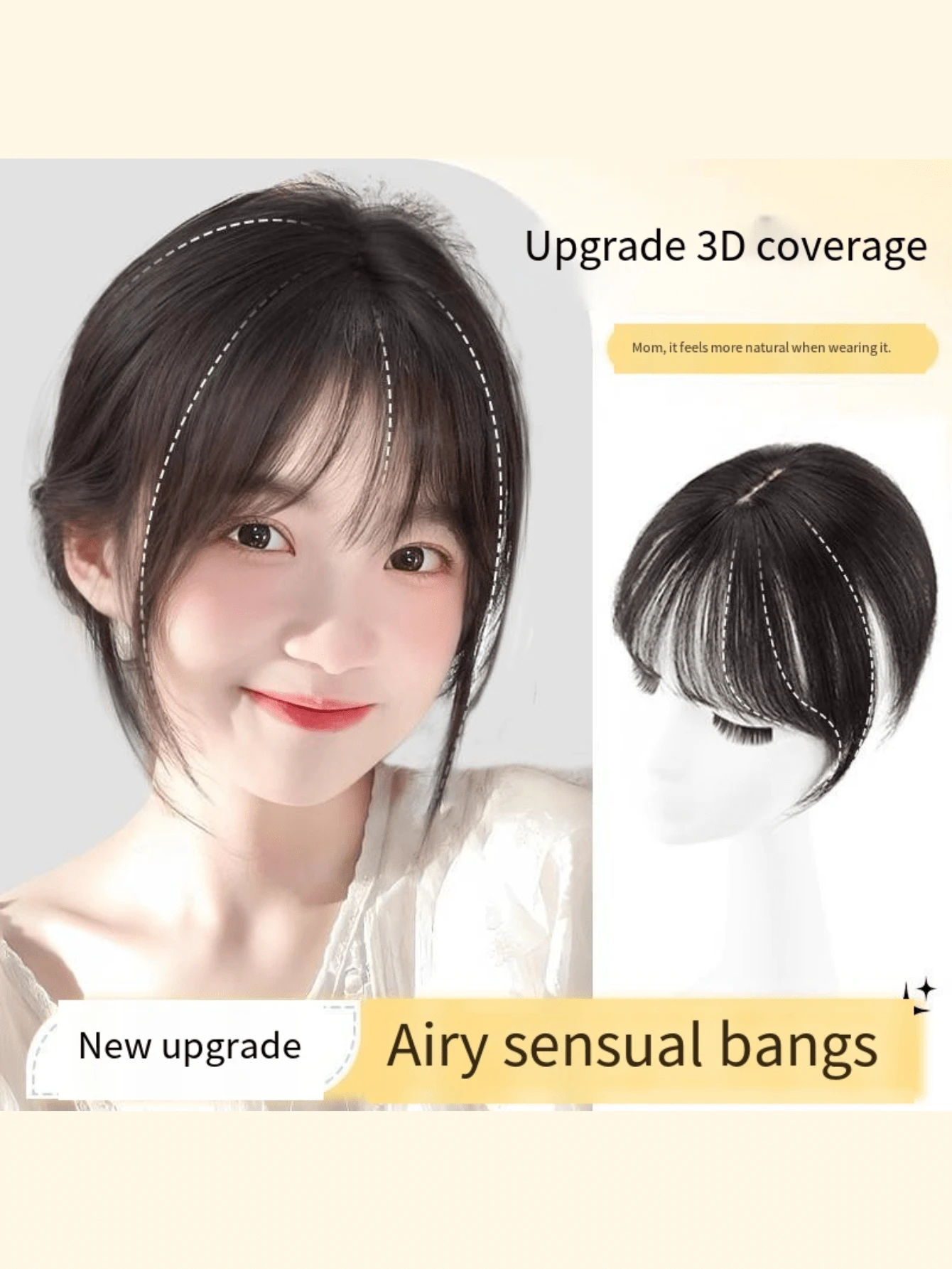3D Bangs Hair Topper, Fluffy Invisible Hairpiece With Middle Part, Natural Looking Bangs Hair ...