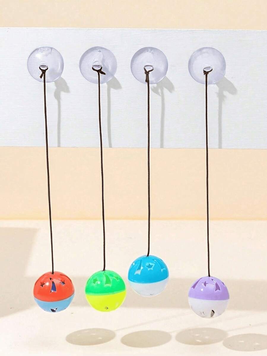 4pcs(Random Color) Interactive Cat Toys: Lizard Bell Balls With Suction ...