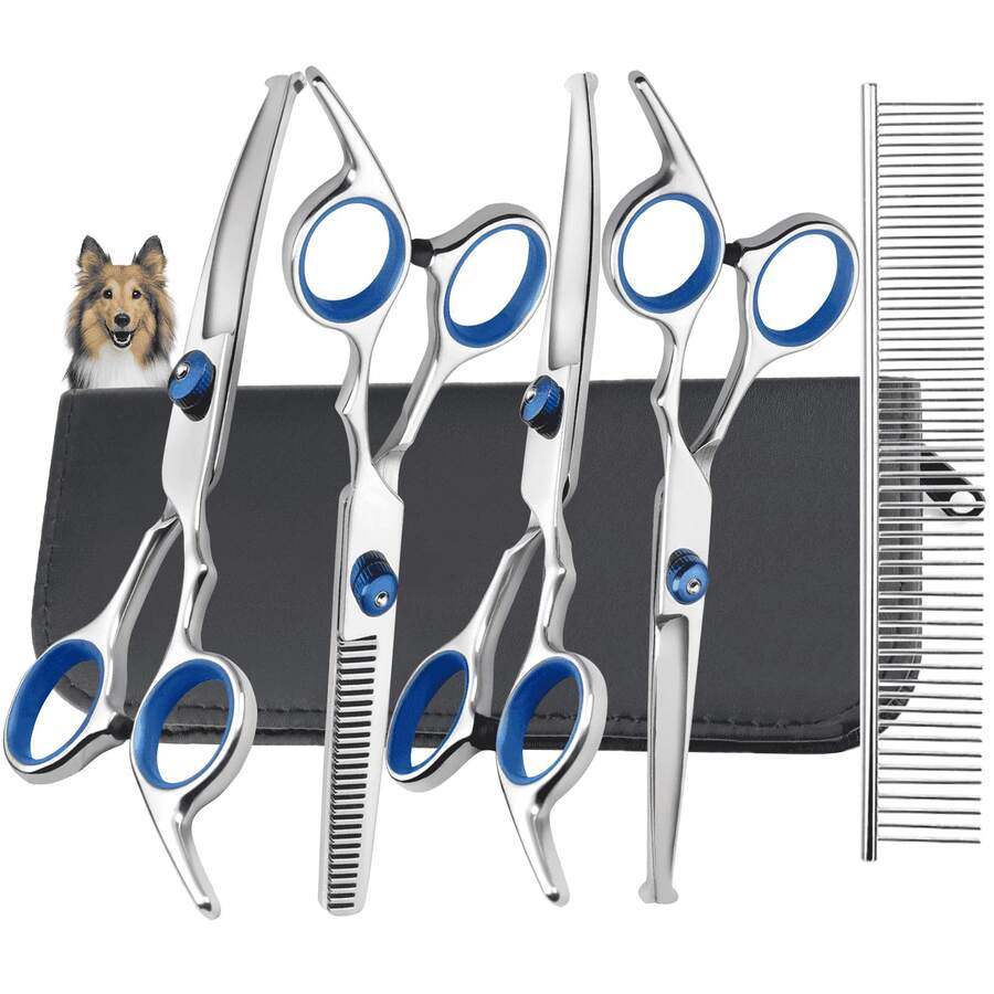 6 In 1 Dog Grooming Scissors Kit, 4CR Stainless Steel & Heavy-Duty ...