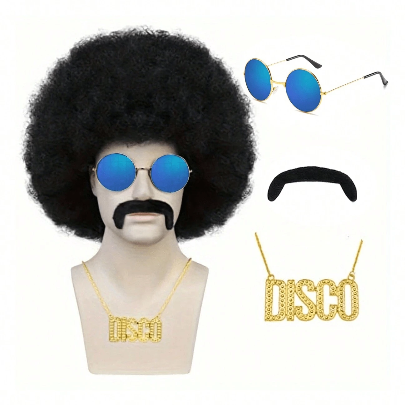 70s African Curly Synthetic Wig Wig For Men 70s Curly Wig Disco Party ...
