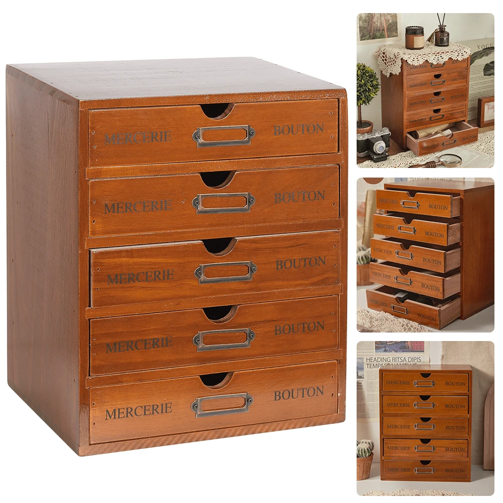 Lislark Pine Desktop Drawer Organiser – 5 Drawer Storage Unit For ...