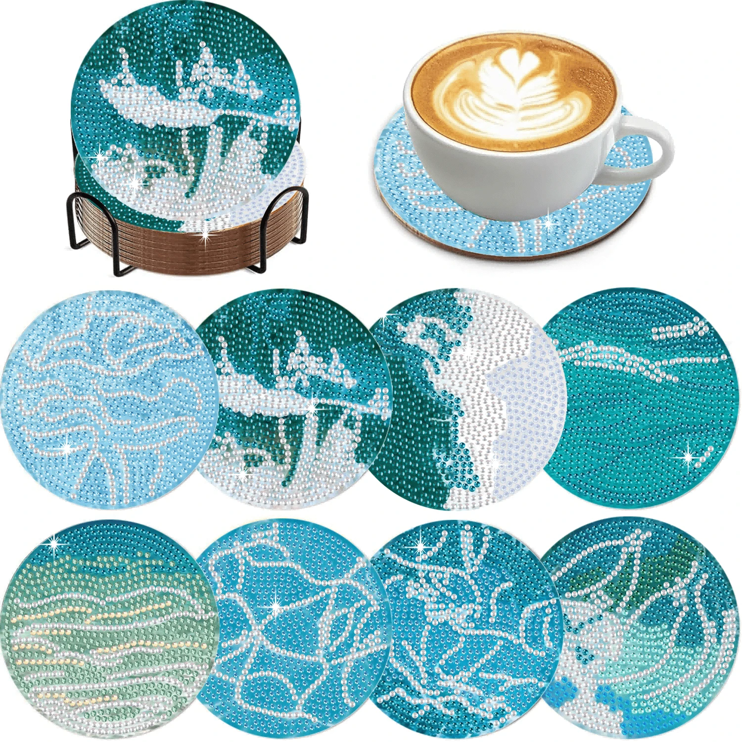 8pcs Adult DIY Diamond Painting Coaster Set, 5D Diamond Painting Kit ...