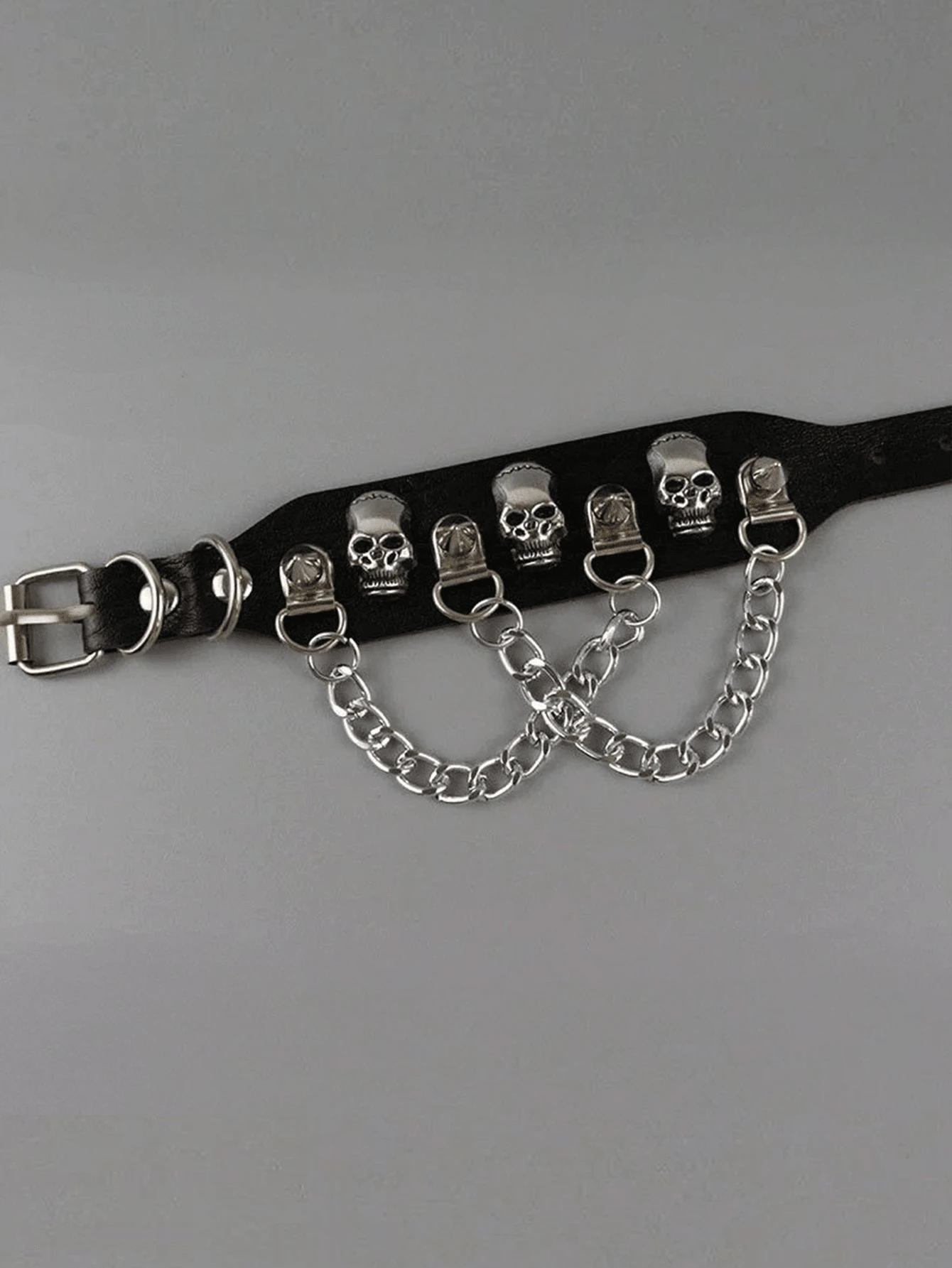 CIZME 1pc Punk PU Polyurethane Spiked Halloween Skeleton Black Leather ...