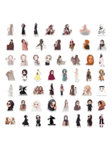 54pcs Muslim Women Cartoon Graffiti Stickers, Fashionable Aesthetic ...