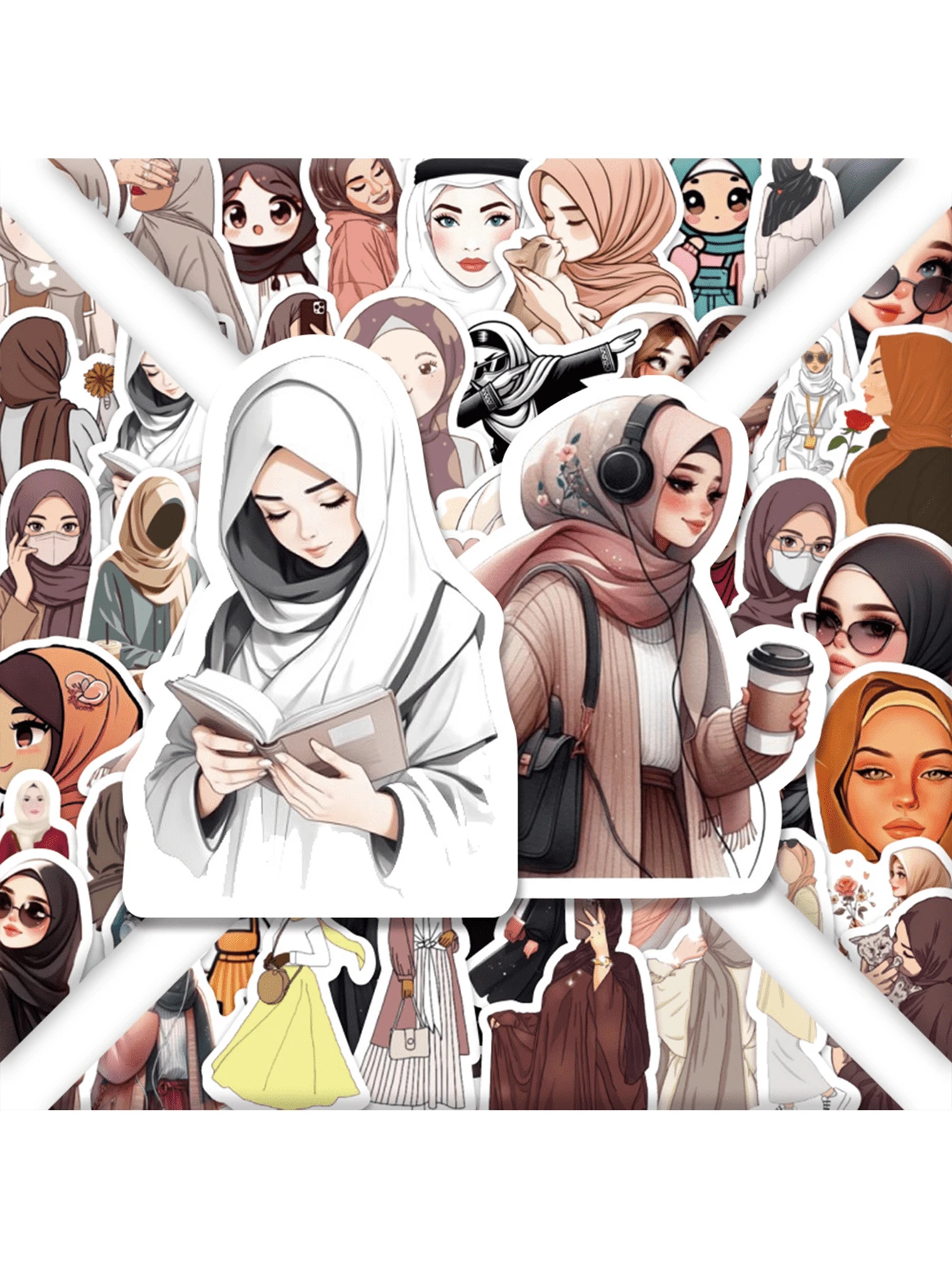 54pcs Muslim Women Cartoon Graffiti Stickers, Fashionable Aesthetic ...