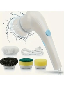 A Set Of Electric Scrubber With 5 Replaceable Brush Heads, Portable ...