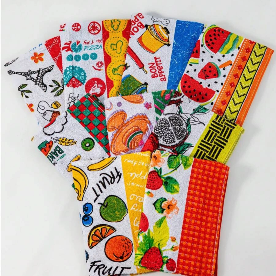 Kit Of 5 Printed Terry Cloth Dishcloths 40x60cm 100% Cotton ...