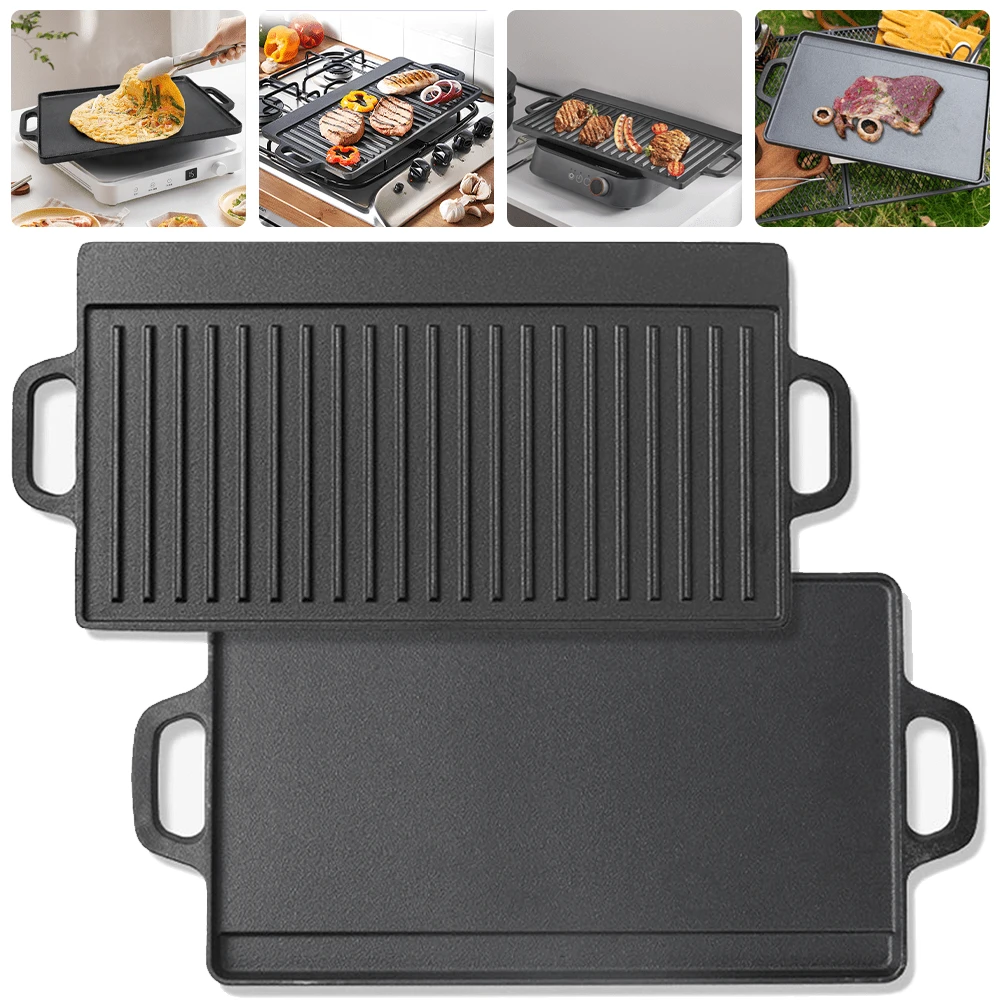 Non Stick Cast Iron Griddle Pan Skillet Cooking Plate Hob Stove BBQ ...