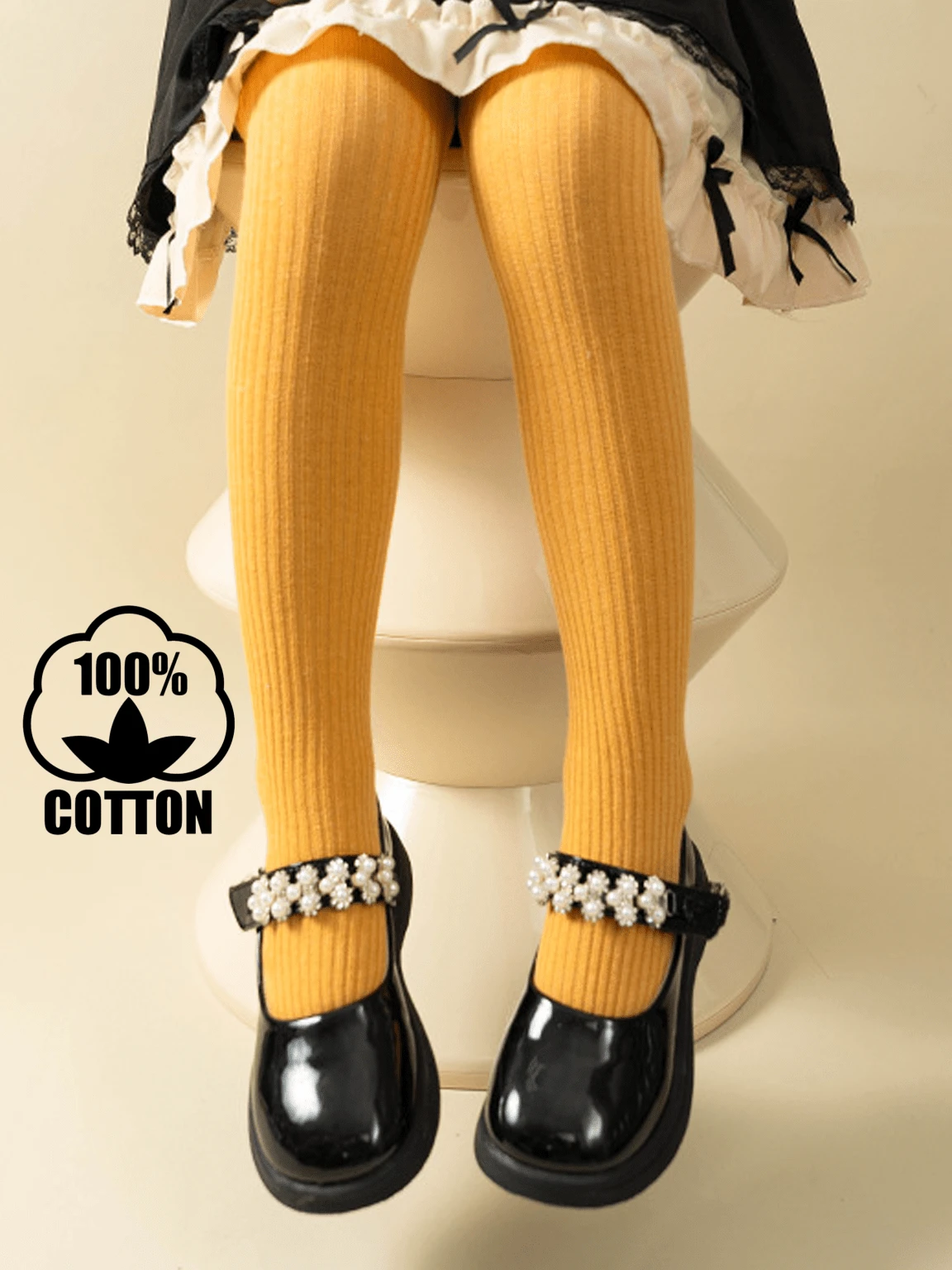 1 Pair Cotton Girls' Vertical Striped Solid Color Tights, Suitable For ...