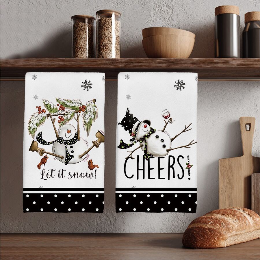 2pcs Christmas Minimalist Black & White Snowman & Snowflake Pattern ...