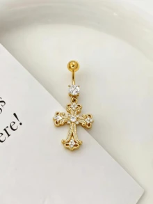 1pc Glamorous Rhinestone Cross Belly Button Ring, Suitable For Women's ...