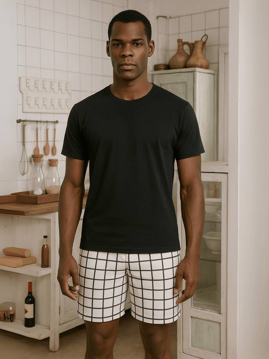 Pijama Masculino Verão Camisa Manga Curta Short Adulto Xadrez | SHEIN ...