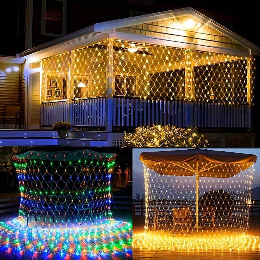 1 Pack 2m X 3m Solar Powered LED Christmas Net Lights, IP65 Waterproof ...