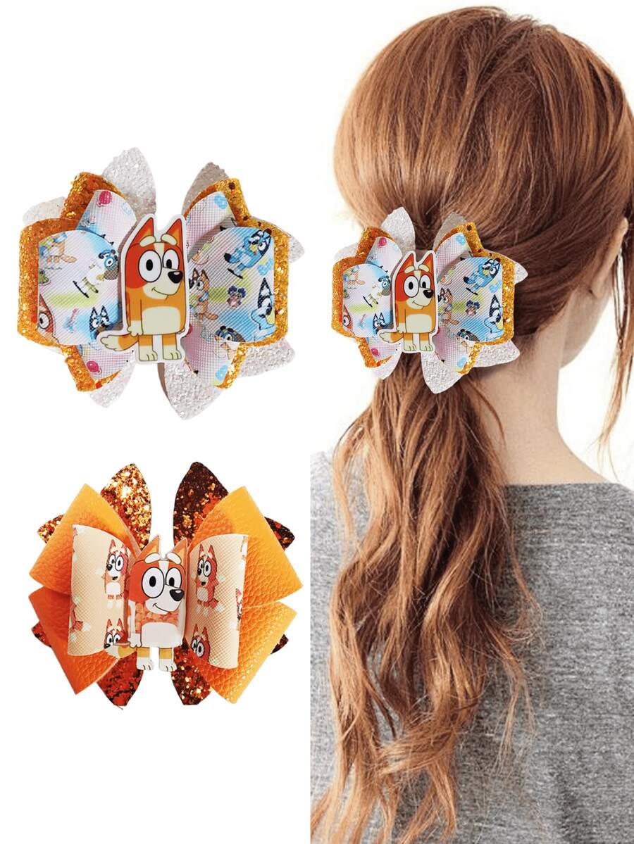 1Pc Bluey Hair Clip Cartoon Bluey And Bingo Double Layer Bow Hair Clip ...