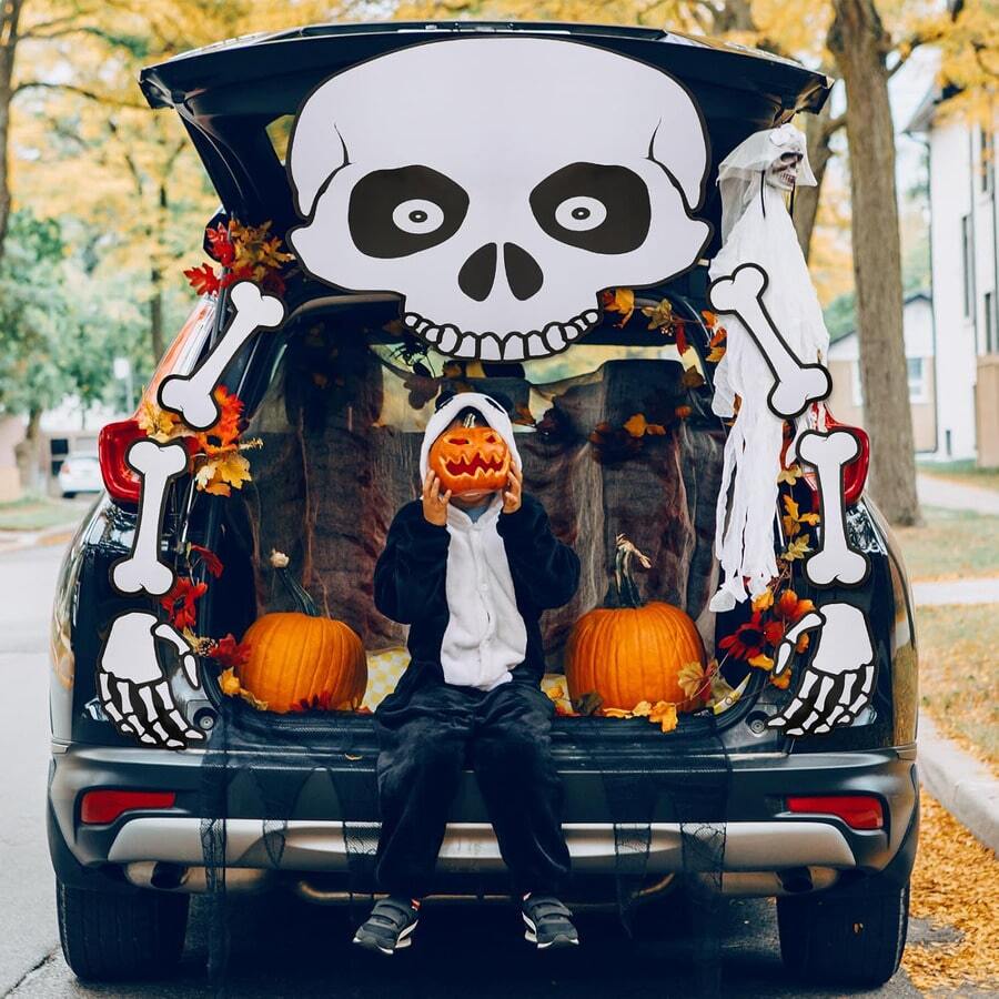 Seajan 7 Pcs Halloween Trunk Or Treat Car Decorations Kit Skeleton Trunk Or Treat Decorating Kit ...