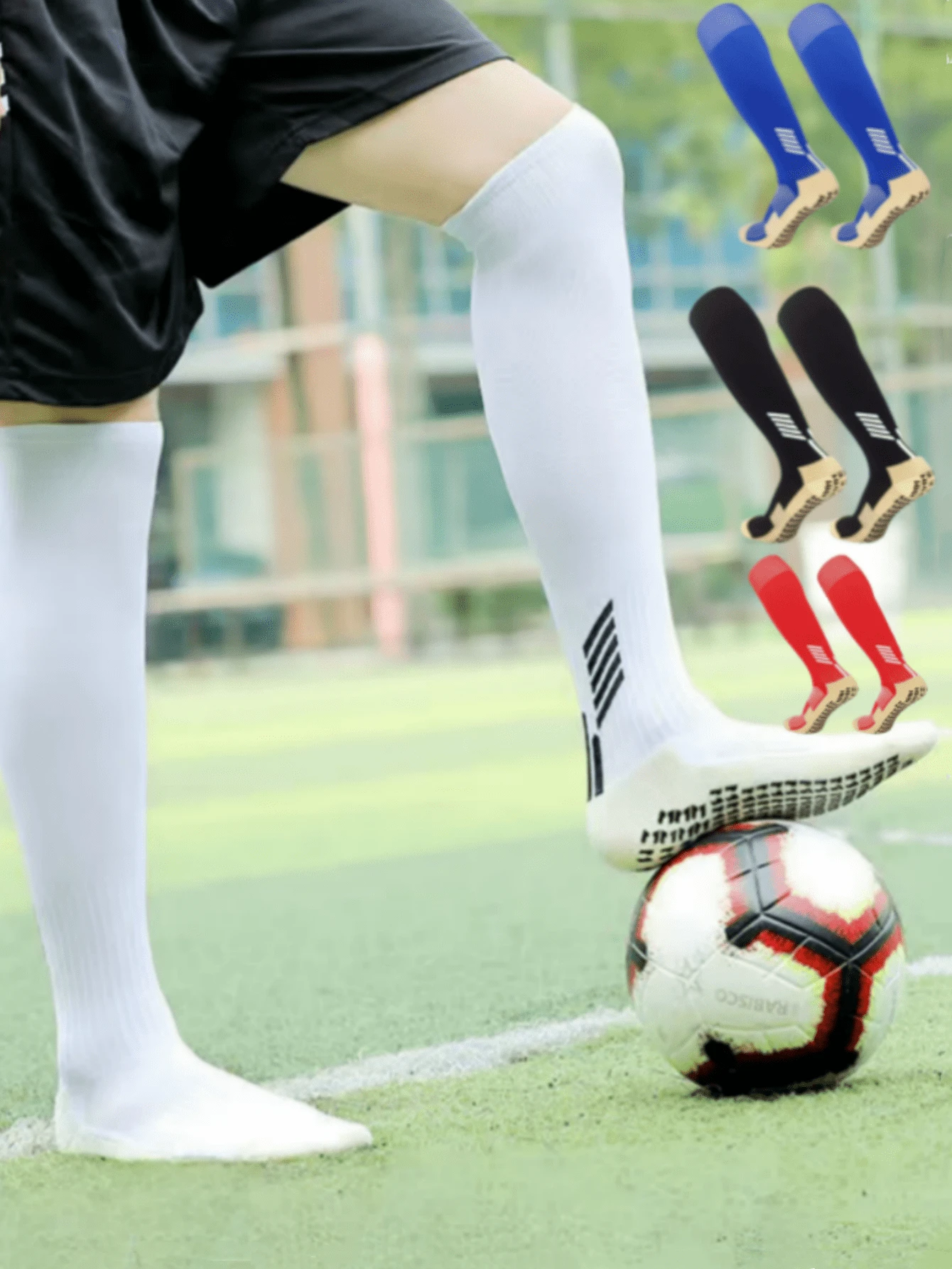 1 Pair Men's Sports Dot Grip Non-Slip Soccer Knee-High Socks ...