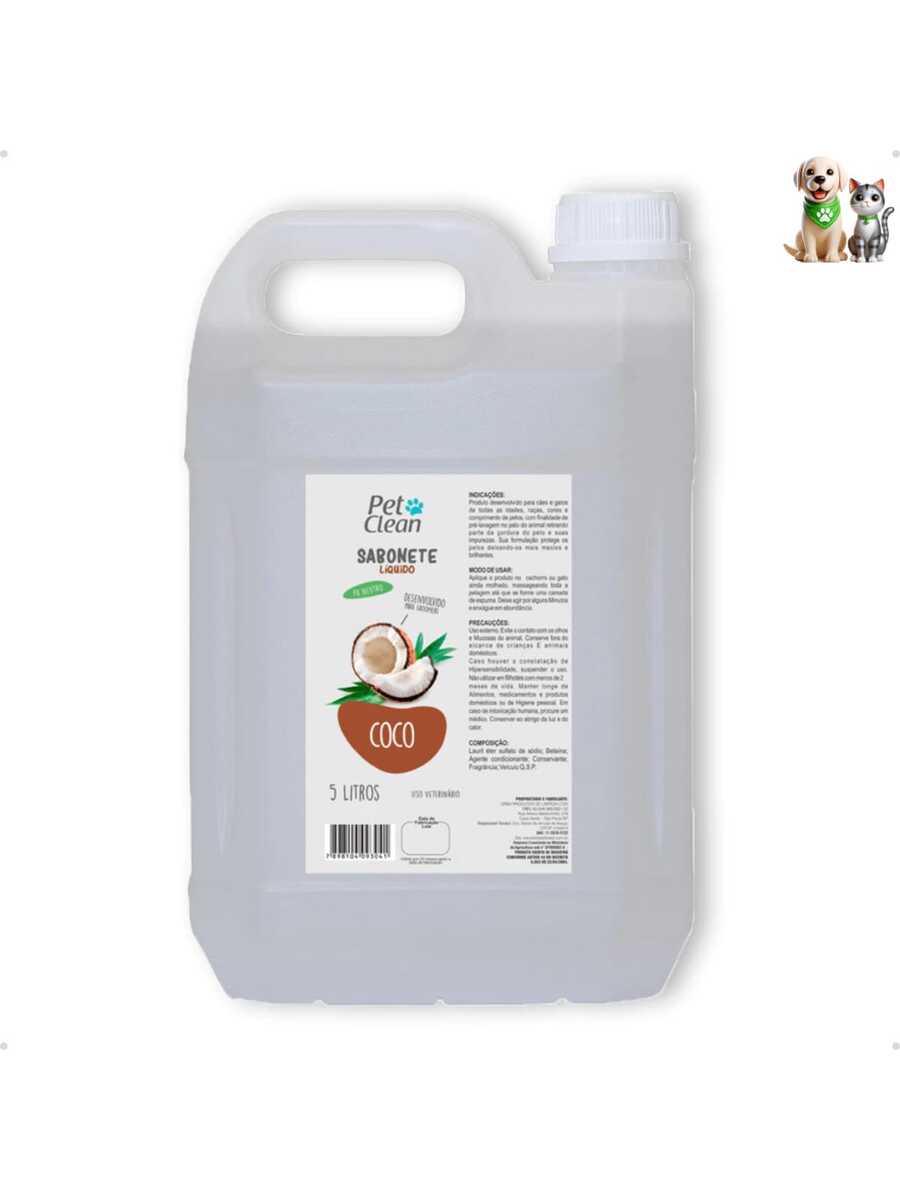 Pet Clean Liquid Coconut Soap Shampoo 5 L For Dogs And Cats - Long ...
