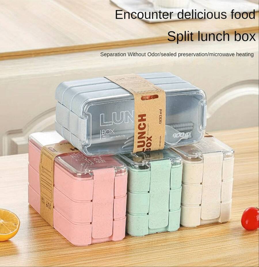 1 Set Bento Box Set, 3-In-1 Bento Box Set, 3 Compartments Container ...