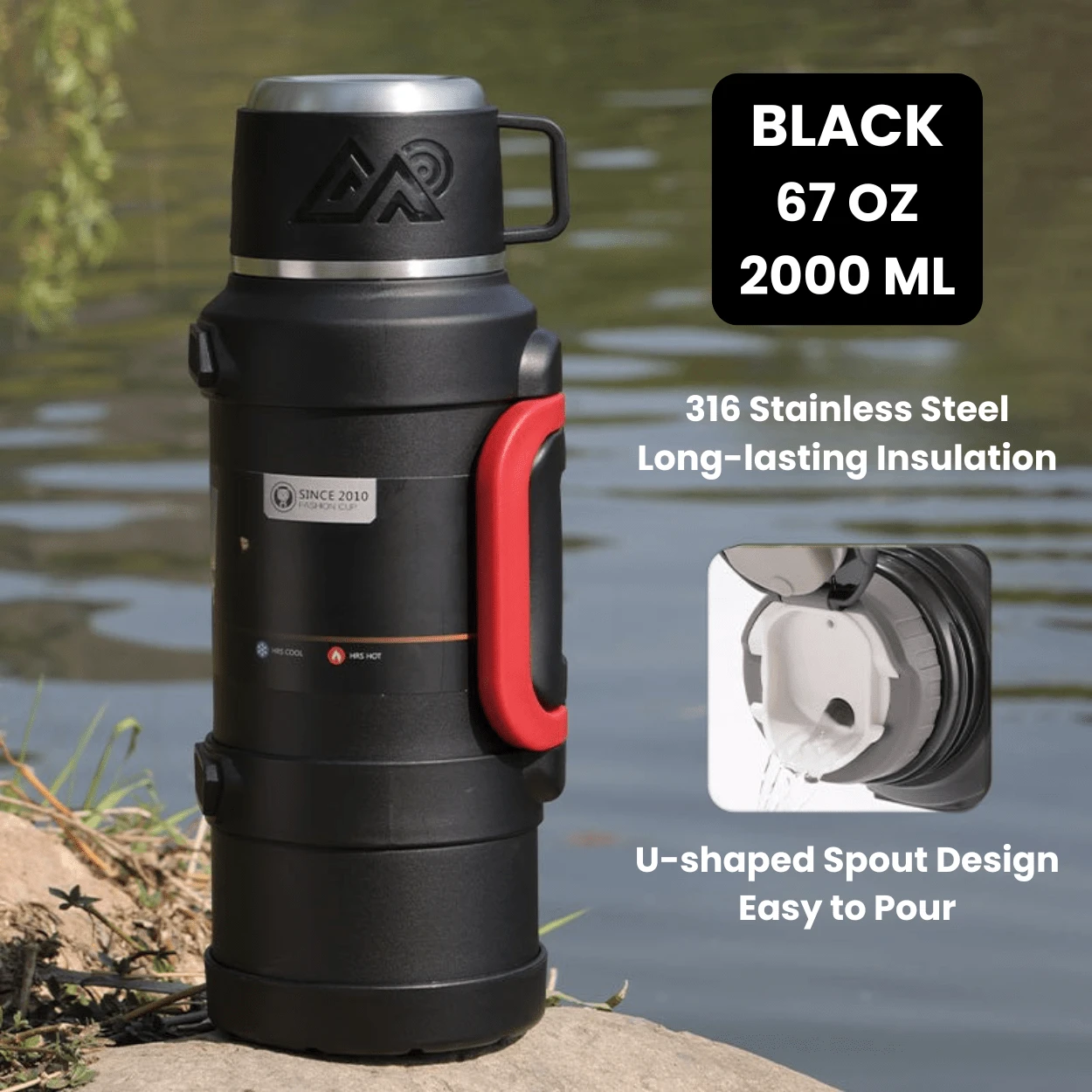 67oz 2000ml Large Water Bottle, Vacuum Insulated For Hot Coffee, 2.0L Stainless Steel Flask With ...