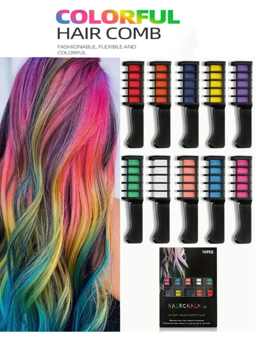 10/6 Colors Hair Chalk Set,Temporary Hair Dye Tools,Hair Chalk Combs ...