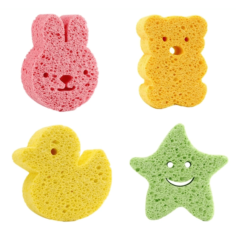 4 Cute Cartoon Cork Pulp Bath Balls - Gentle Exfoliating And Body Bath ...