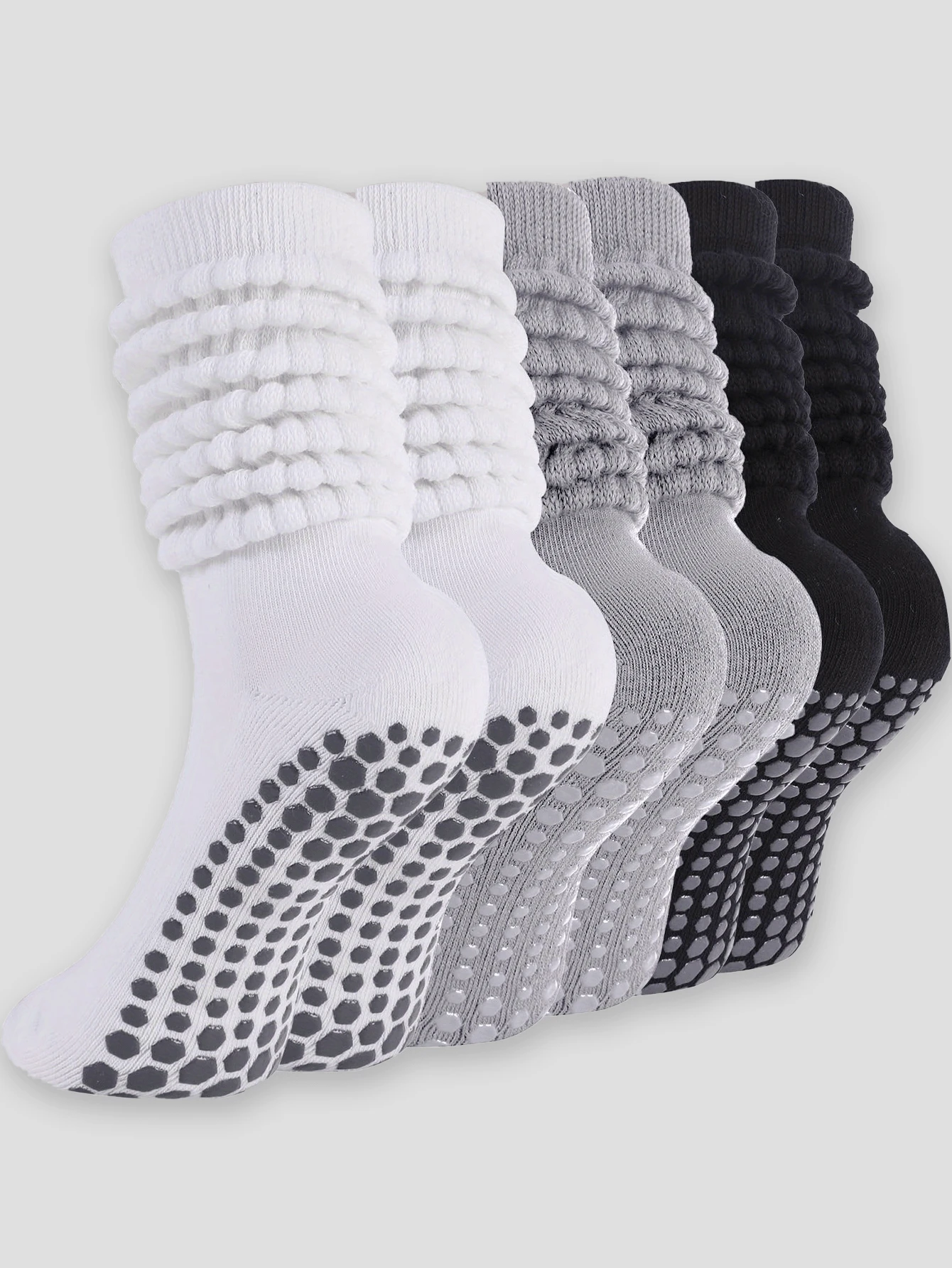6 Pairs Slouch Pilates Socks For Women Non Slip Grippy Yoga Socks Long ...
