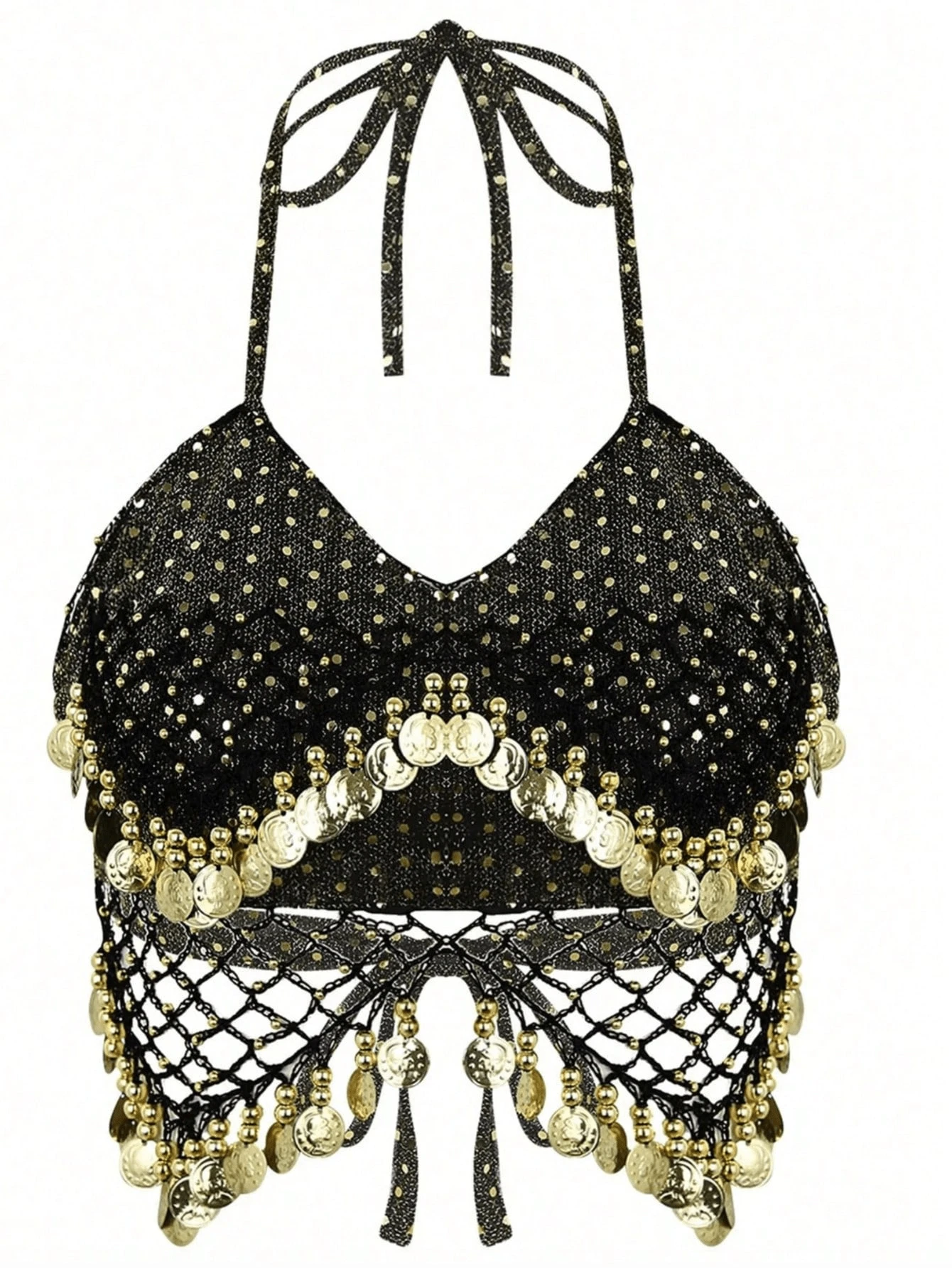 Women's Backless Bra Top With Sequins, Beads, Tassels, And Tie-Up ...