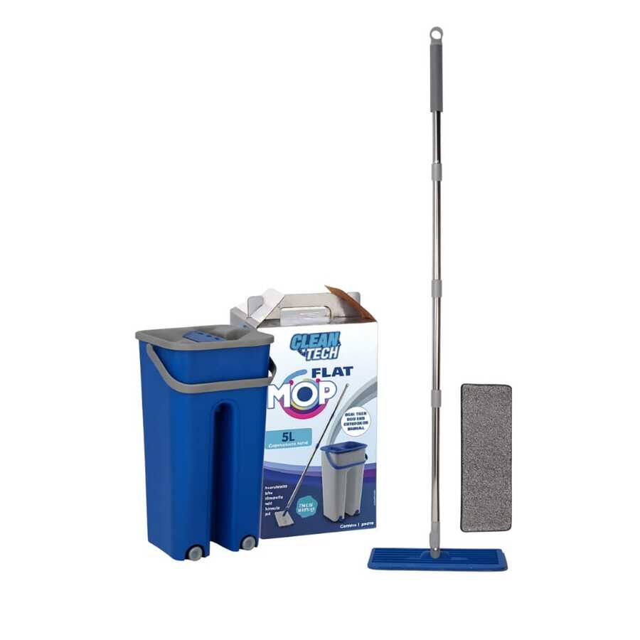 Flat Mop With Bucket And Microfiber Refill, Adjustable Stainless Steel ...