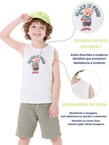 Kit 4 Regatas em Meia Malha Premium Estampadas Infantil Menino - 100% ...