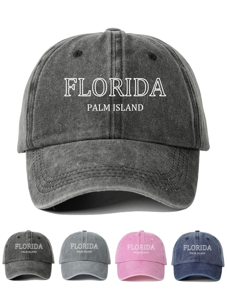 1pc "FLORIDA PALM ISLAND" Washed Baseball Cap, Classic Casual Vintage ...