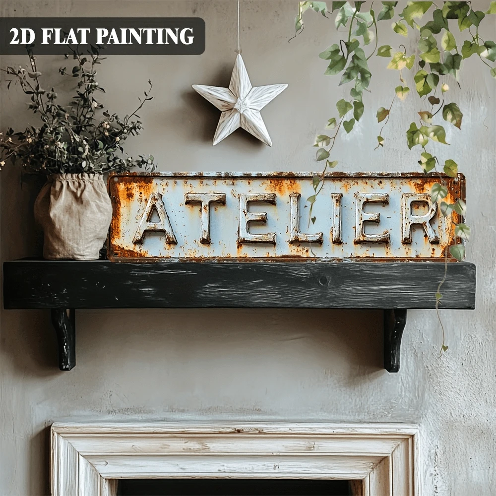 2D Flat - 1pc Vintage "ATELIER" Metal Wall Art Sign - 16x4 Inches ...
