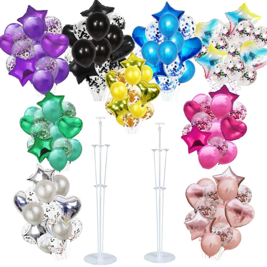 Balloon Stand Kit 7 Sticks + 7 Metallic Balloons, Table Centerpiece ...