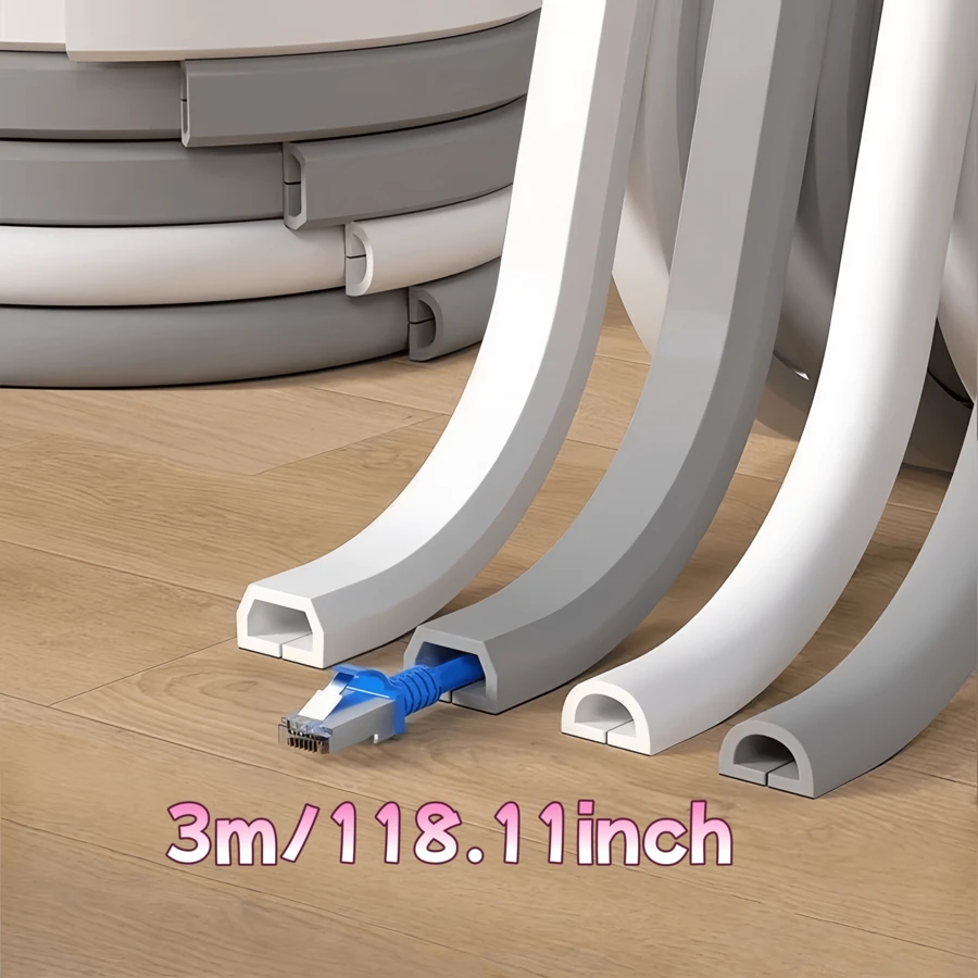 1 Roll 300cm Self-Adhesive Cable Concealer Sleeve, PVC Wire Management ...