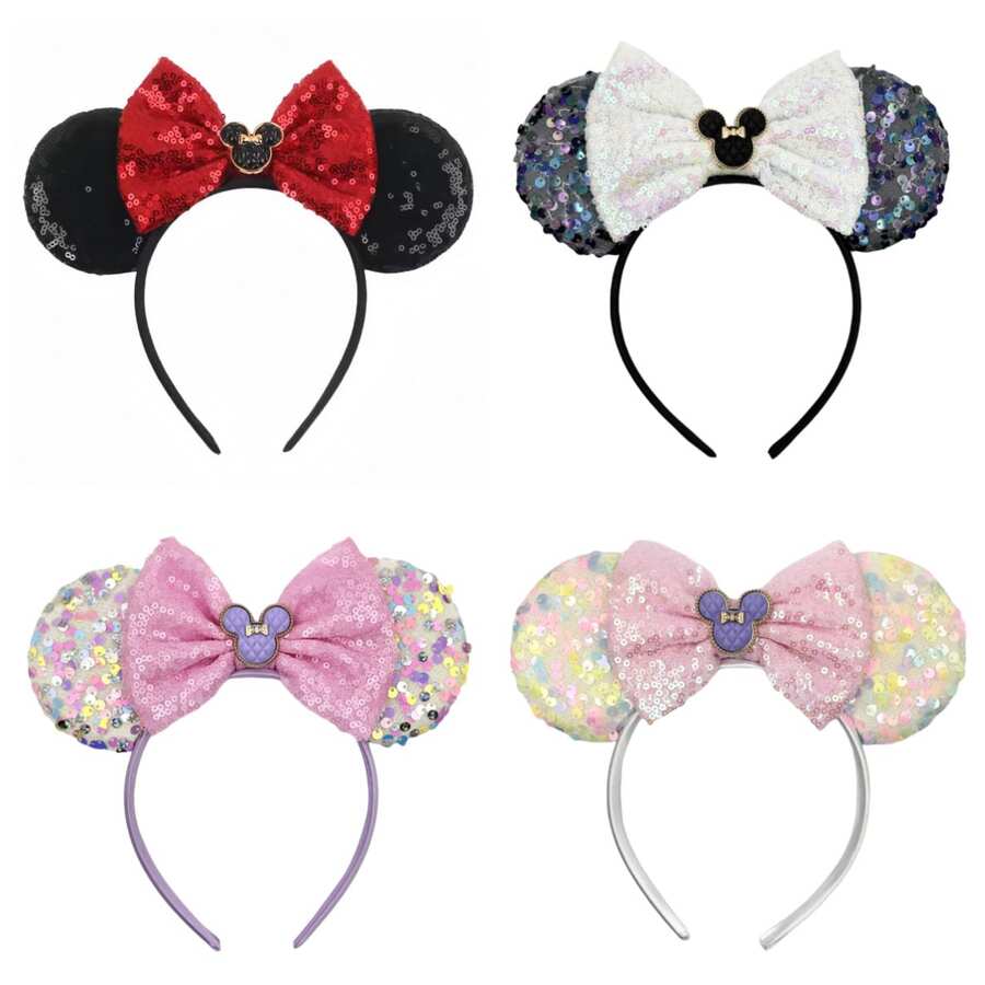 Disney 1pc Shiny Cute Minnie Mouse Ear Bow Sequin Headband, Student ...