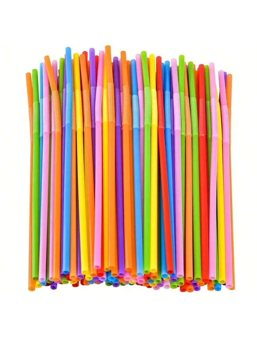 100pcs Colorful Creative Art Straws, Disposable Bendable Plastic Straws ...