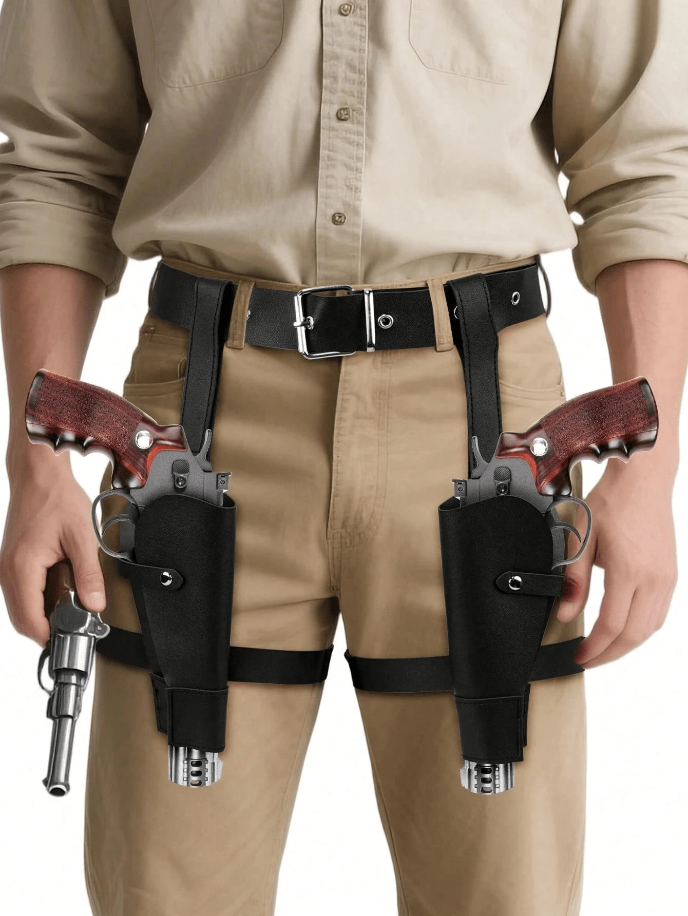 Western Cowboy Double Gun Holster, Adjustable PU Leather Gothic Lace-Up ...