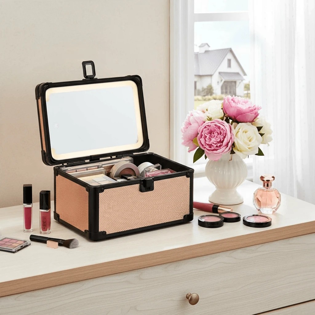 LED Makeup Case With A Detachable Lighted Mirror, Portable Travel ...