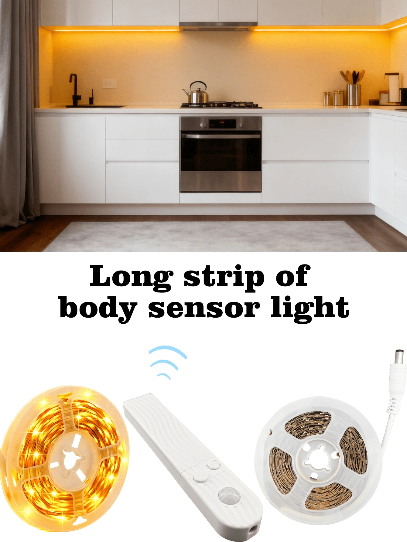 Smart Human Motion-Sensing LED Strip (1pc) | Warm/White, Low-Voltage ...