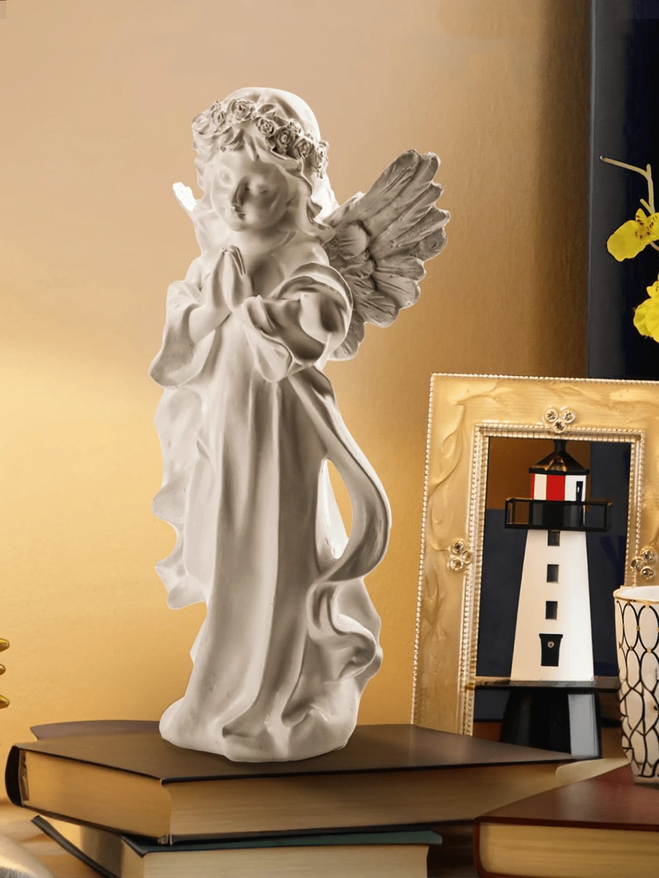 1pc Elegant White Resin Angel Statue, Home Decor For Living Room ...