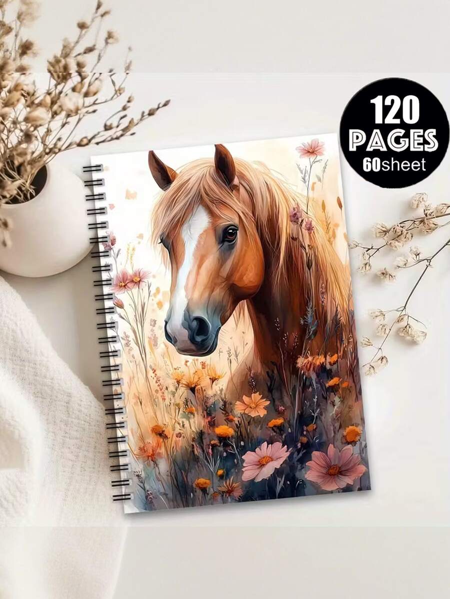 Vintage Western Cowboy Notebook - Brown Horse And Floral Meadow Pattern ...