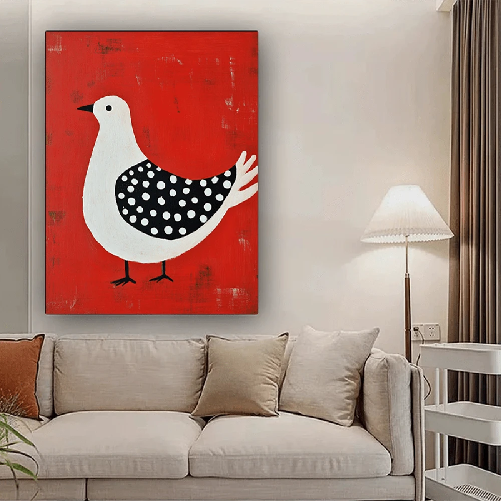 1pc Canvas Art Print, Es - Chic White With Black & White Polka Dot ...