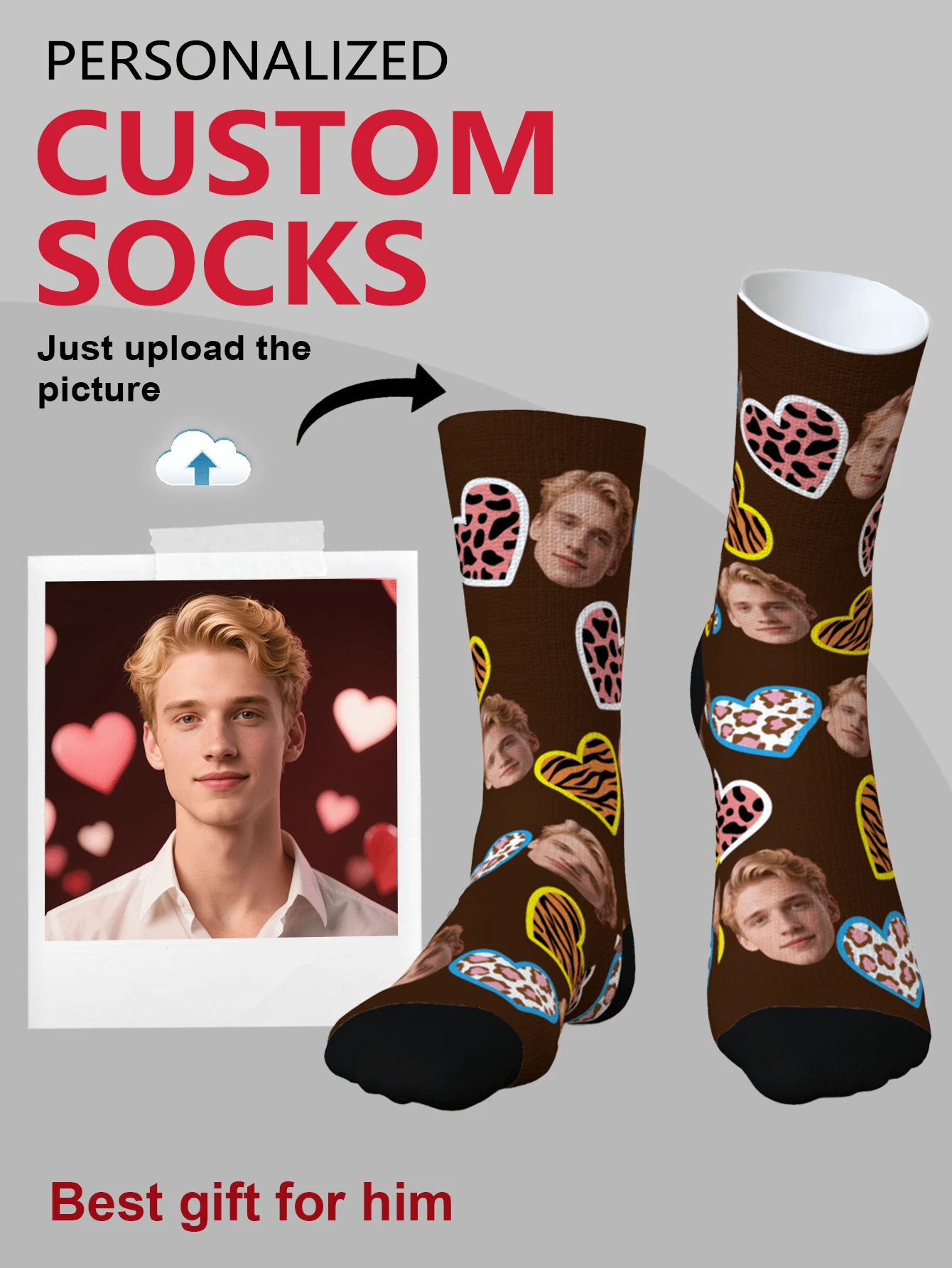 1 Pair Of Customized Crew Socks,Custom Face Socks, Custom Photo Sock ...