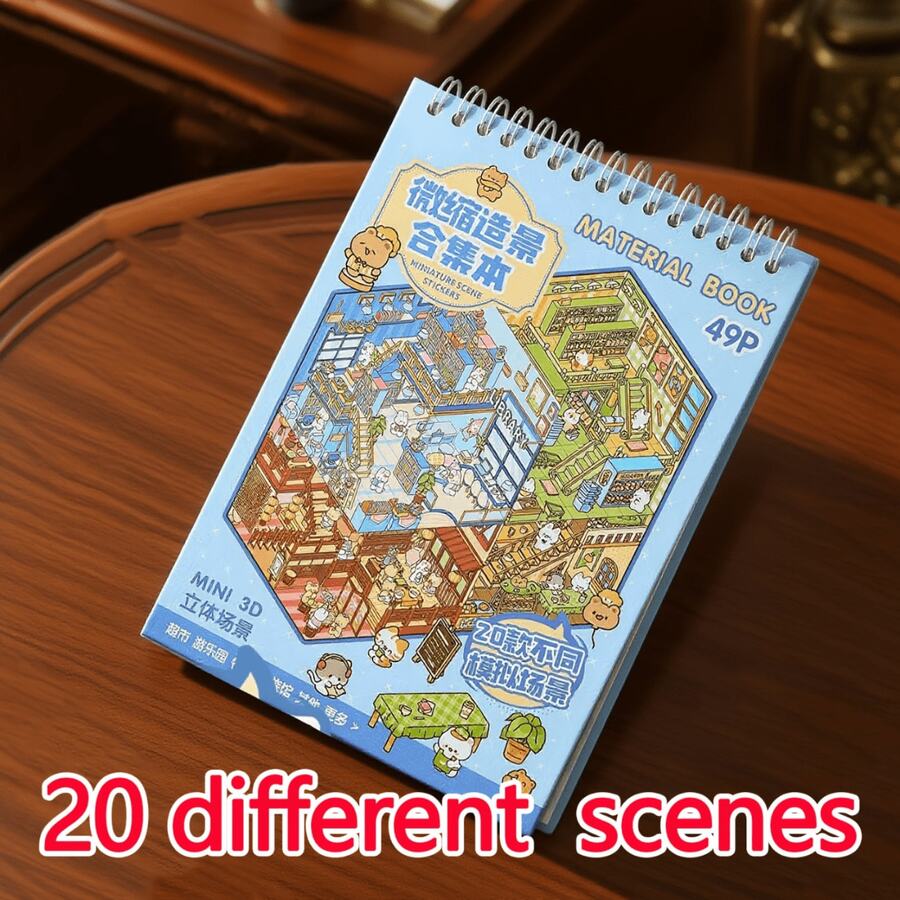 20 Scenes Sticker Book 3D Stereo Miniature Model Set DIY Mini House ...
