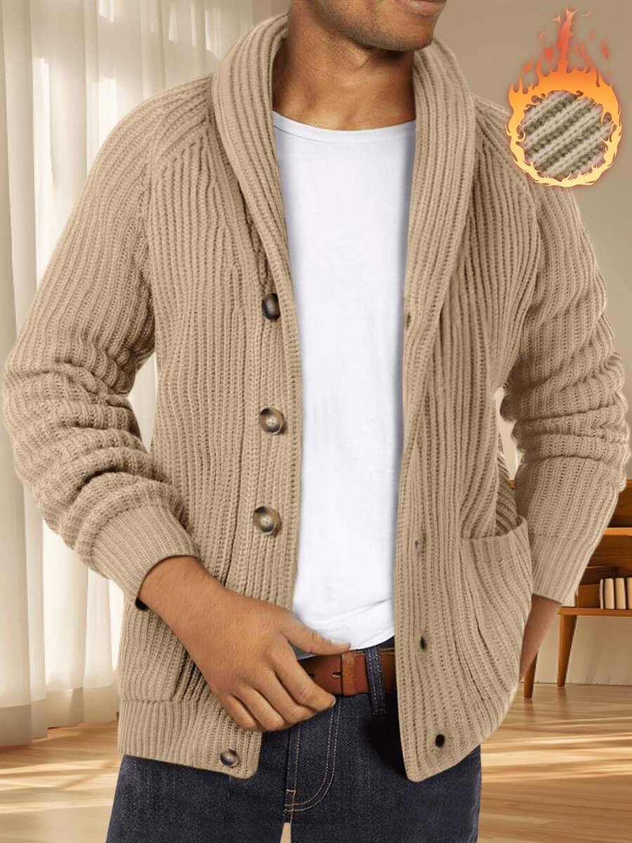 Runcati Mens Sweater Shawl Neck Cable Knit Zip Up Cardigan Winter ...