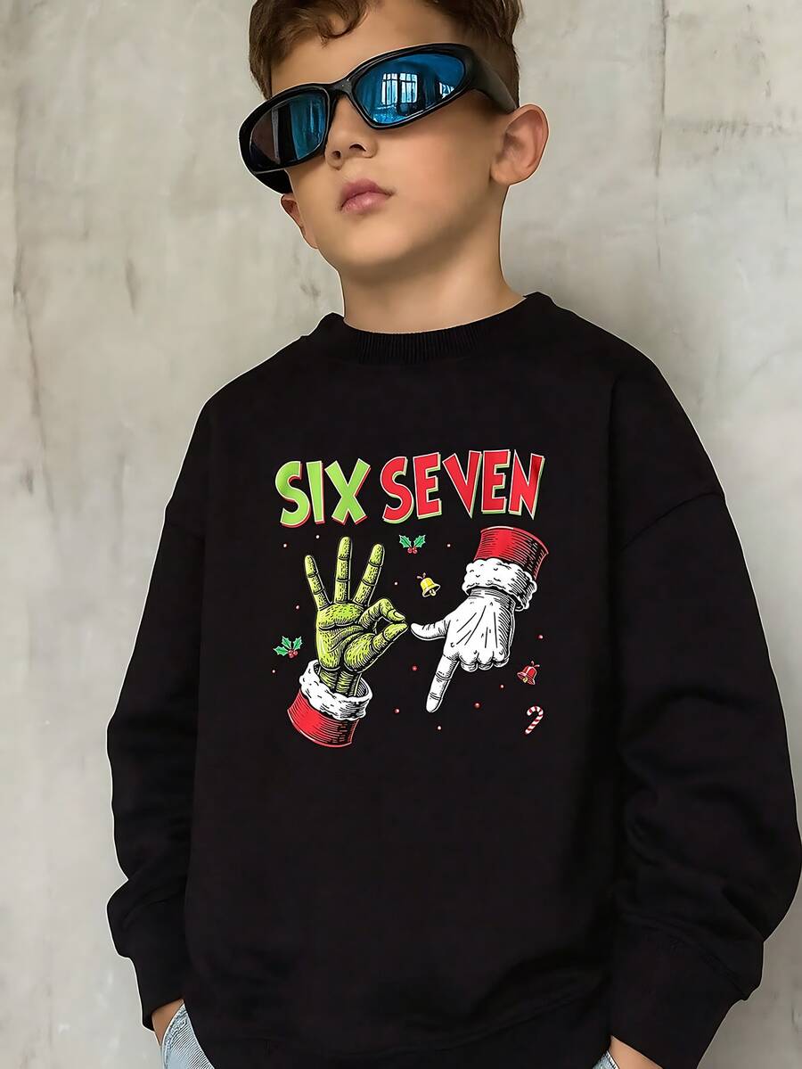Young Boy's Christmas NUMBER SIX SEVEN 67 Fun Graphic Tee, Grey With ...
