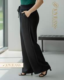 Calça Wide Leg Plus Size Feminina Cintura Alta Elástico Grosso Zero ...