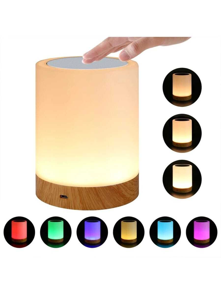 New Adjustable Color LED Wooden Grain Rechargeable Night Light, Bedside ...