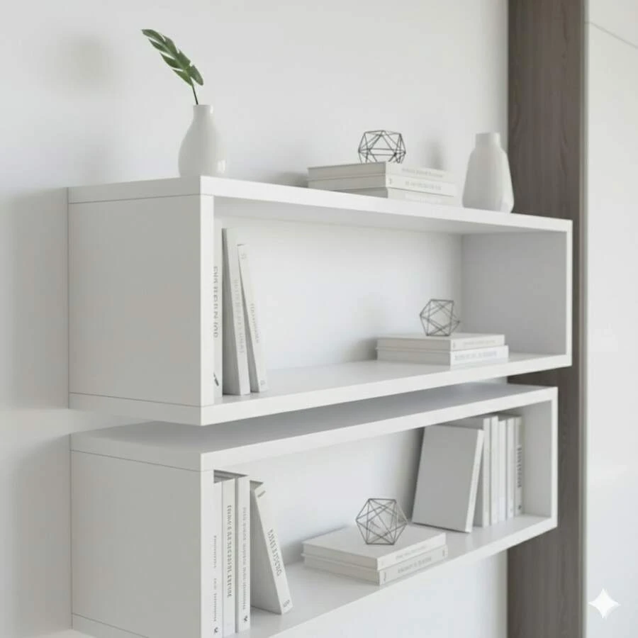 Duo Of Long Niche In 15mm White MDF With PVC Finish And Chrome Support ...