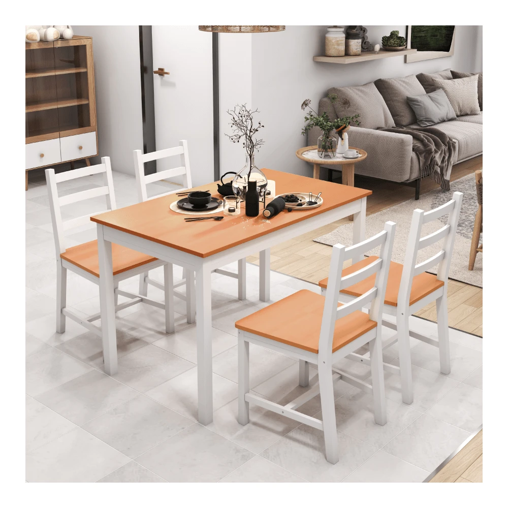 5pc Dining Table Chairs Set Solid Wood Kitchen Breakfast Dinette ...