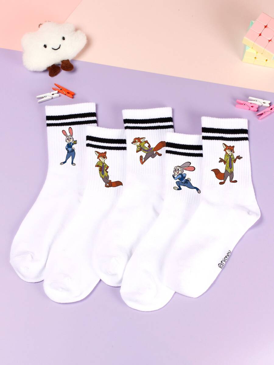 Disney's 5 Pairs Of Zootopia Pattern Calf Socks, Sports Stripes ...